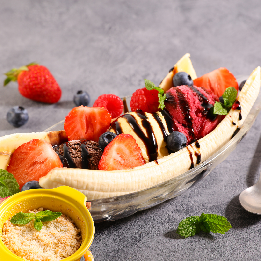 Blueberry & Banana Split with lemon Crunch Crumble – Natures Gold